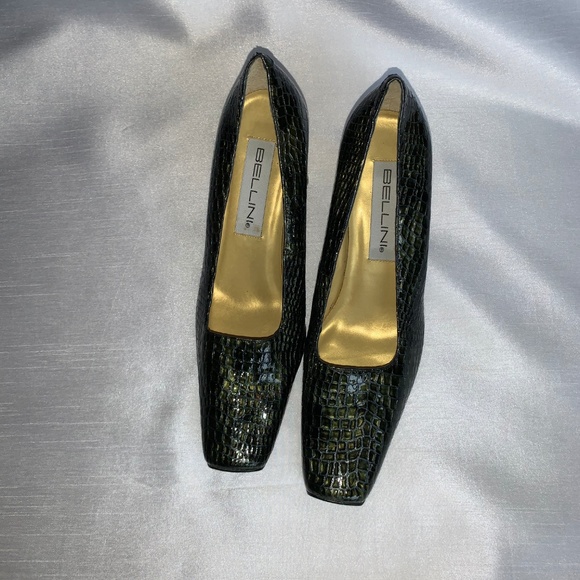 Bellini | Shoes | Bellini Leather Faux Snake Skin Chunky Heeled Pump ...